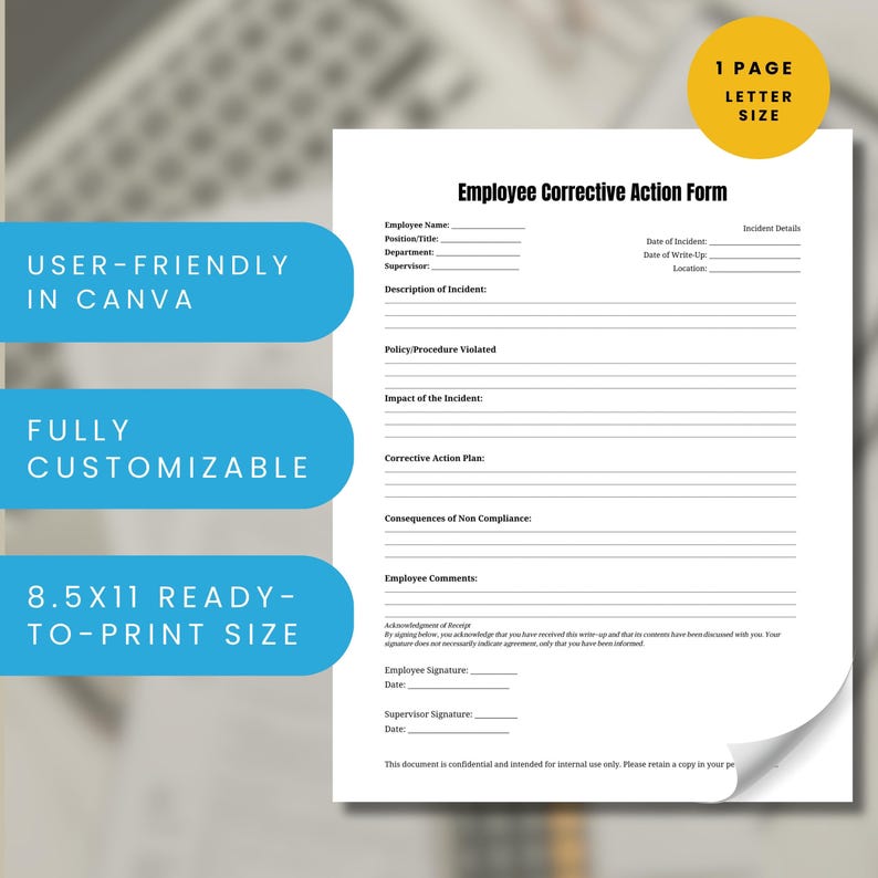 Employee Corrective Action Form Template – Editable Disciplinary ...