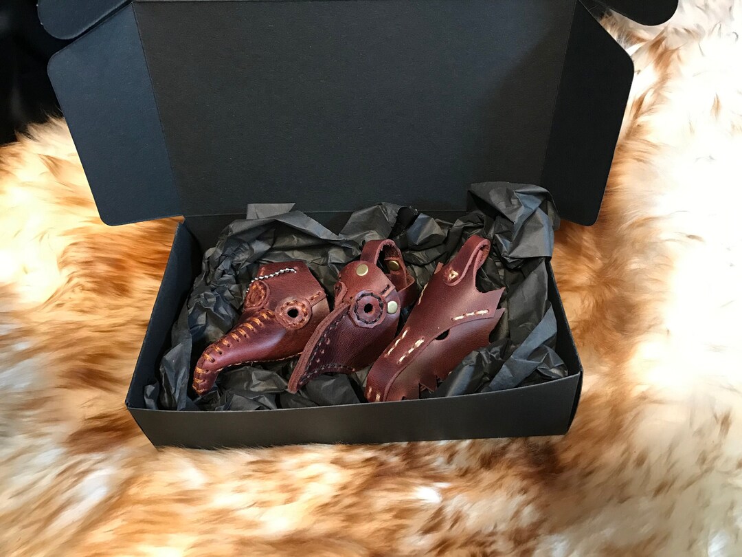 1B Genuine Leather Handmade Hand Stitched Gift Box Mini Plague Mask ...