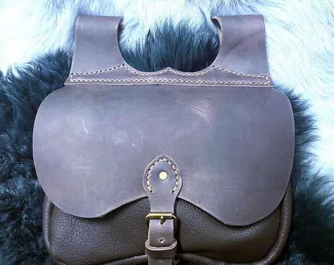 Leather Dark Brown Kidney Belt Pouch Re-enactment Costume Handmade Hand ...