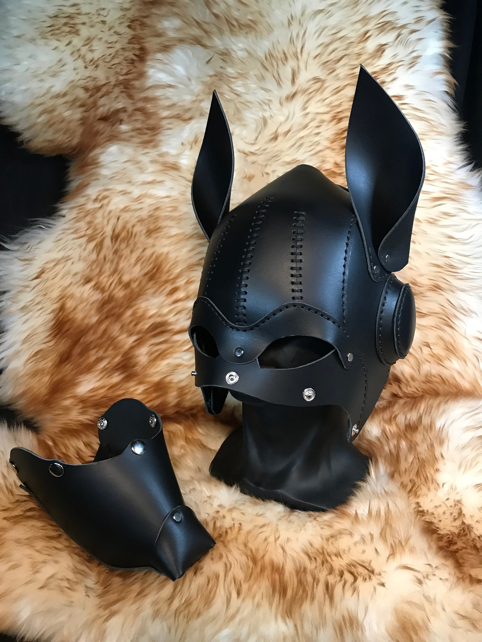 Genuine Leather Handmade Dog Pup Fox Foxy Mask Puppy Petplay | Etsy