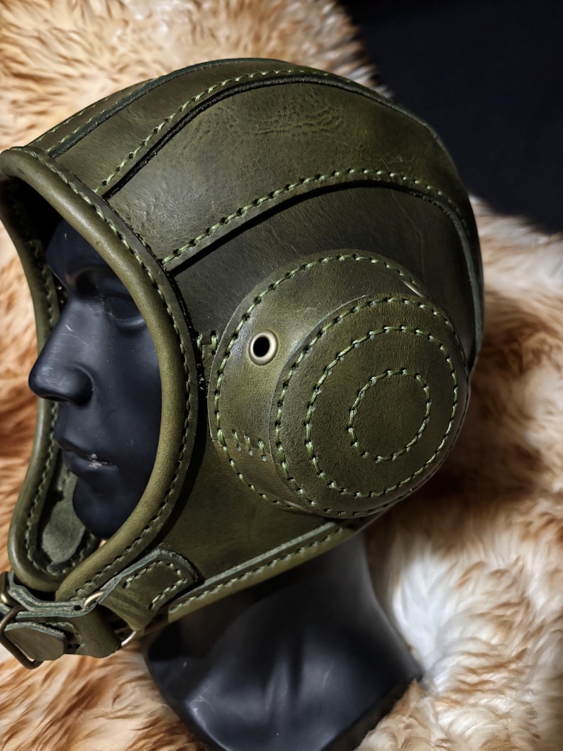 Ready to Ship Olive Green Aviator Cap Hood Genuine Leather Hand ...
