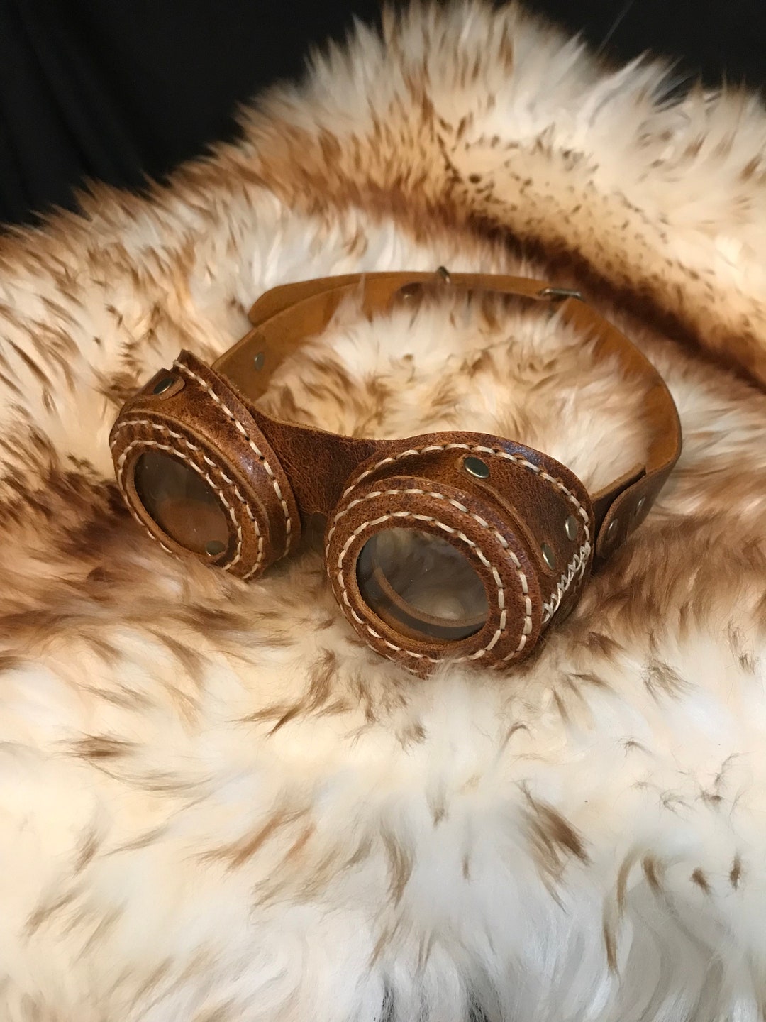 Steampunk Handmade Hand Stitched Genuine Leather Goggles Coach Brown ...