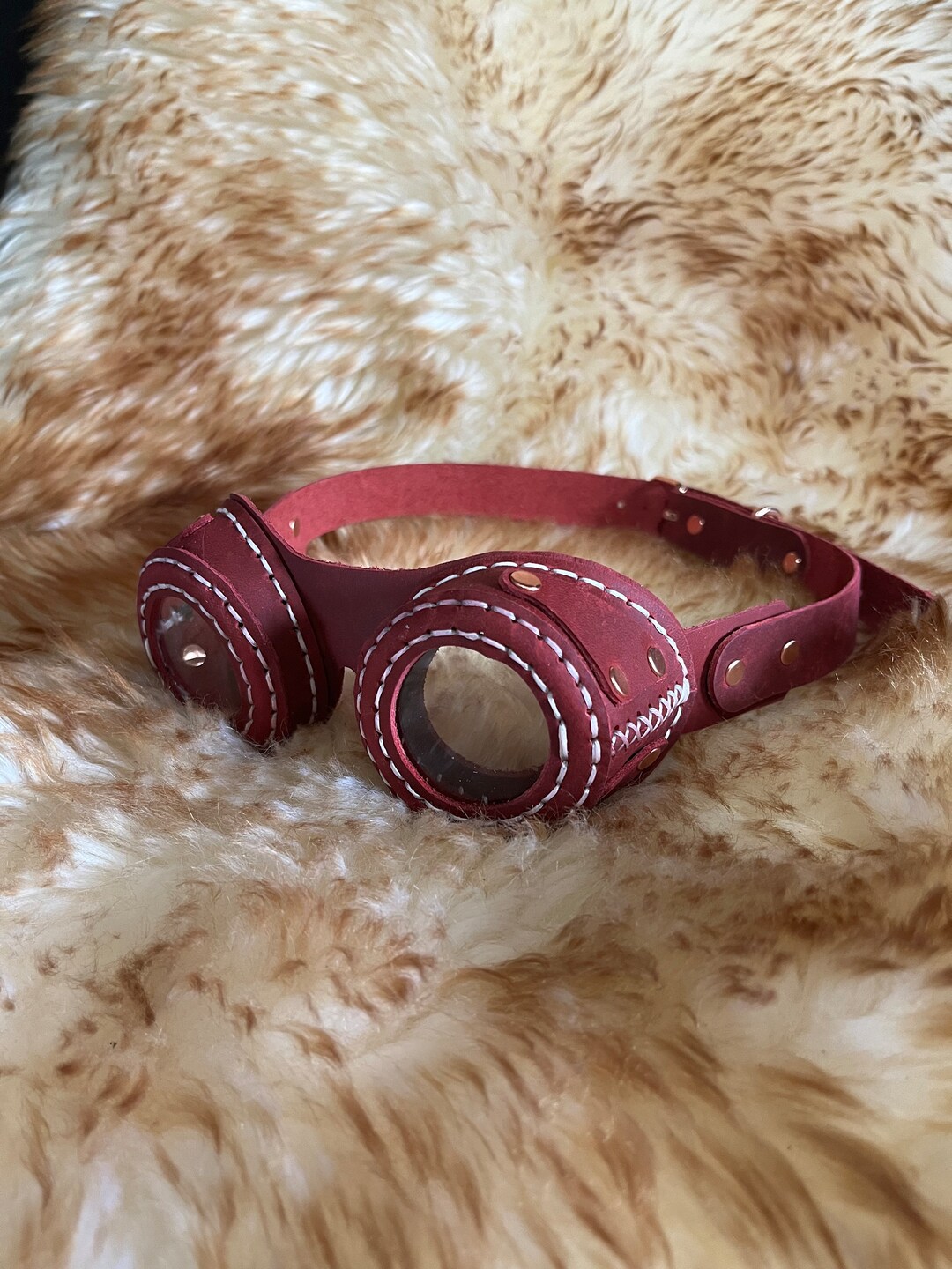 Steampunk Handmade Hand Stitched Genuine Leather Goggles Cherry ...
