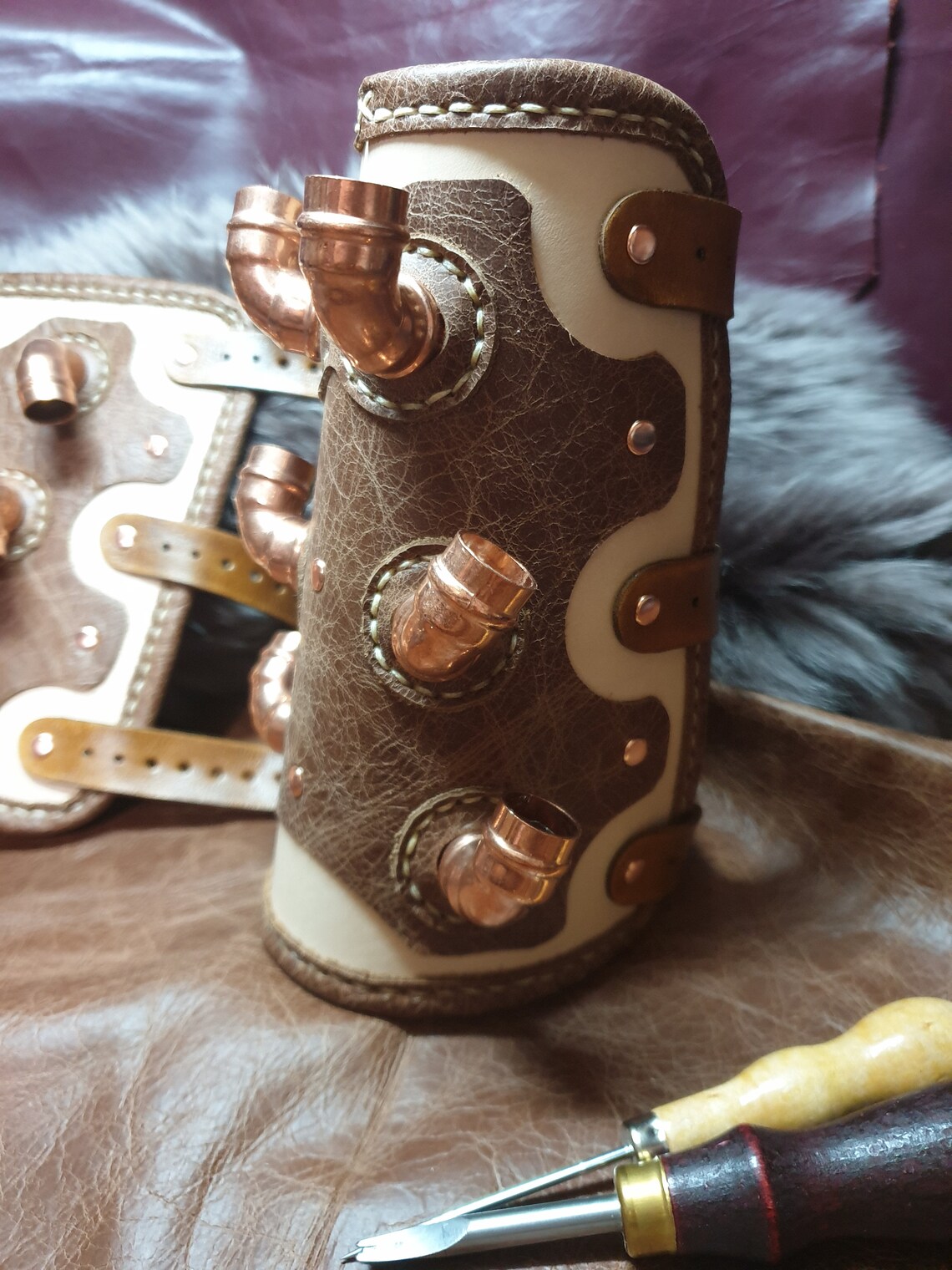 Steampunk Handmade Hand Stitched Genuine Leather Copper Pipe Hardware ...