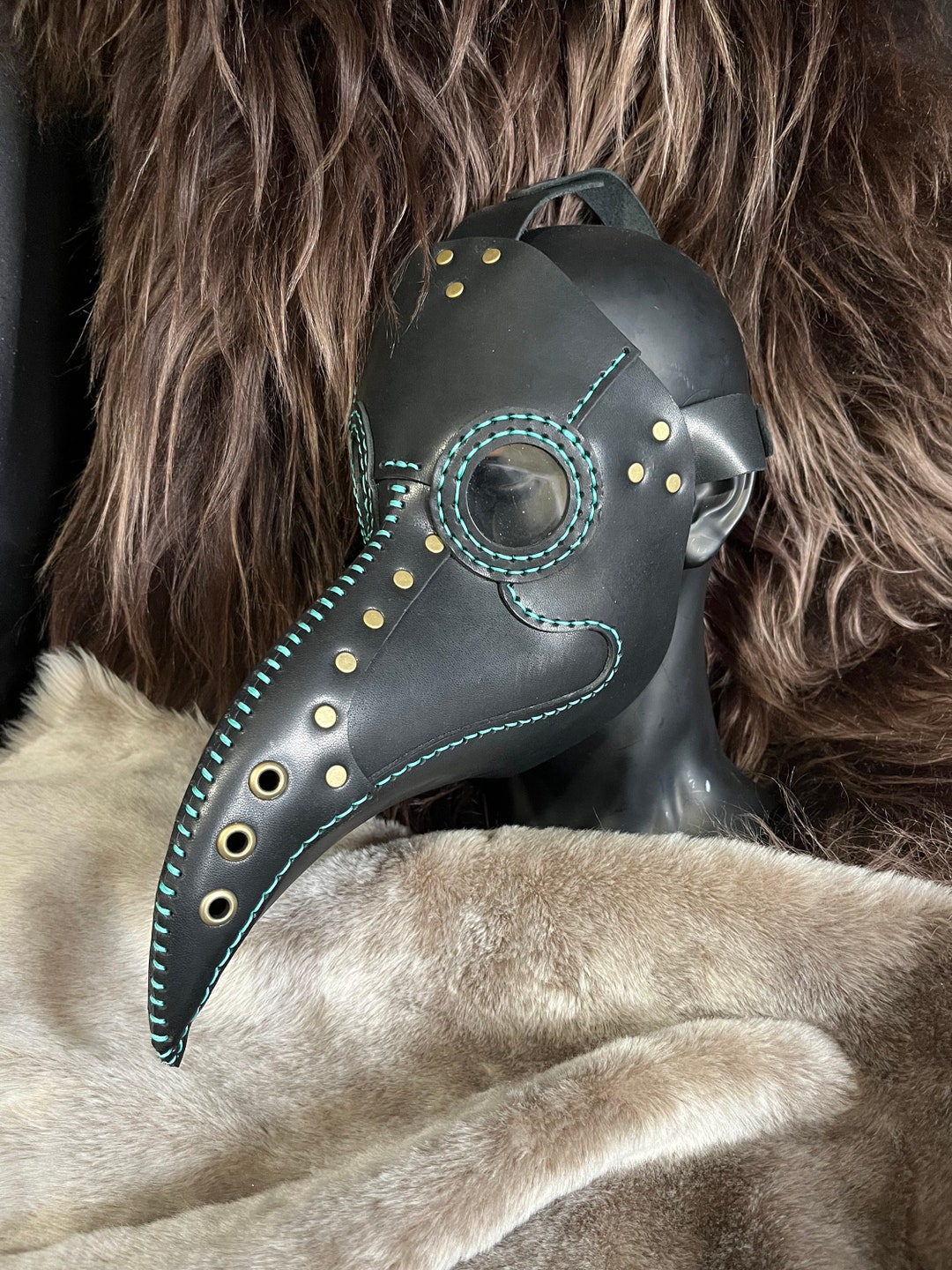 Black Plague Doctor Mask With Beak Leather Face Mask Costume Halloween ...
