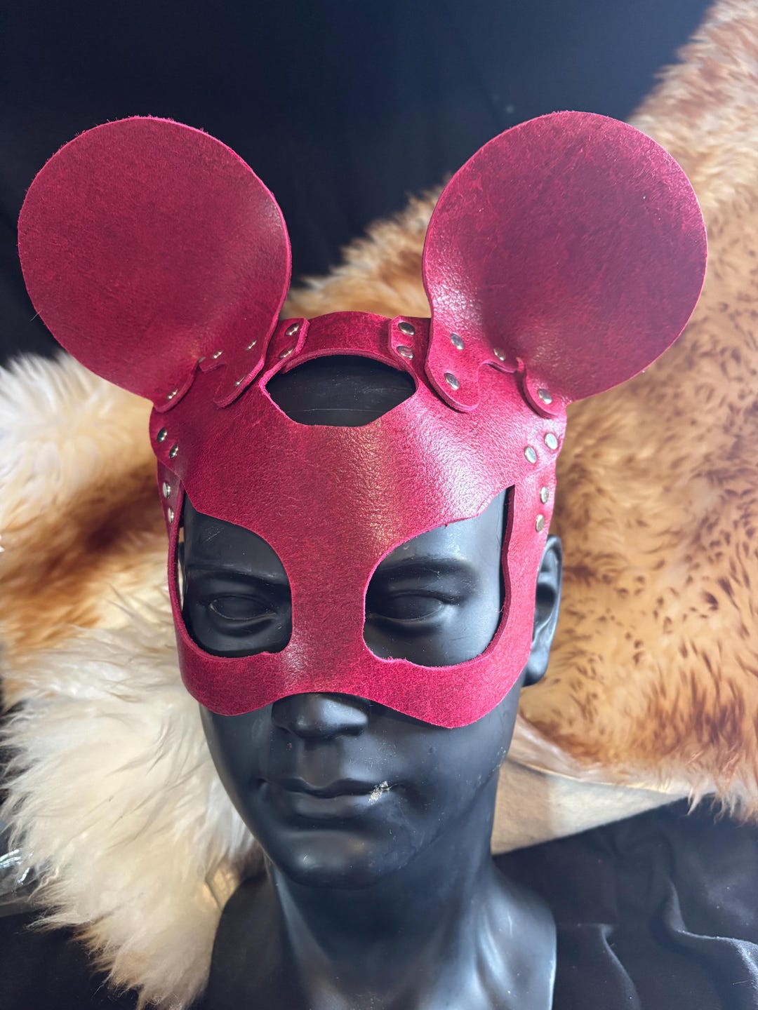 Genuine Leather Handmade Bad Mouse Masquerade Mask Pink Leather Cosplay ...