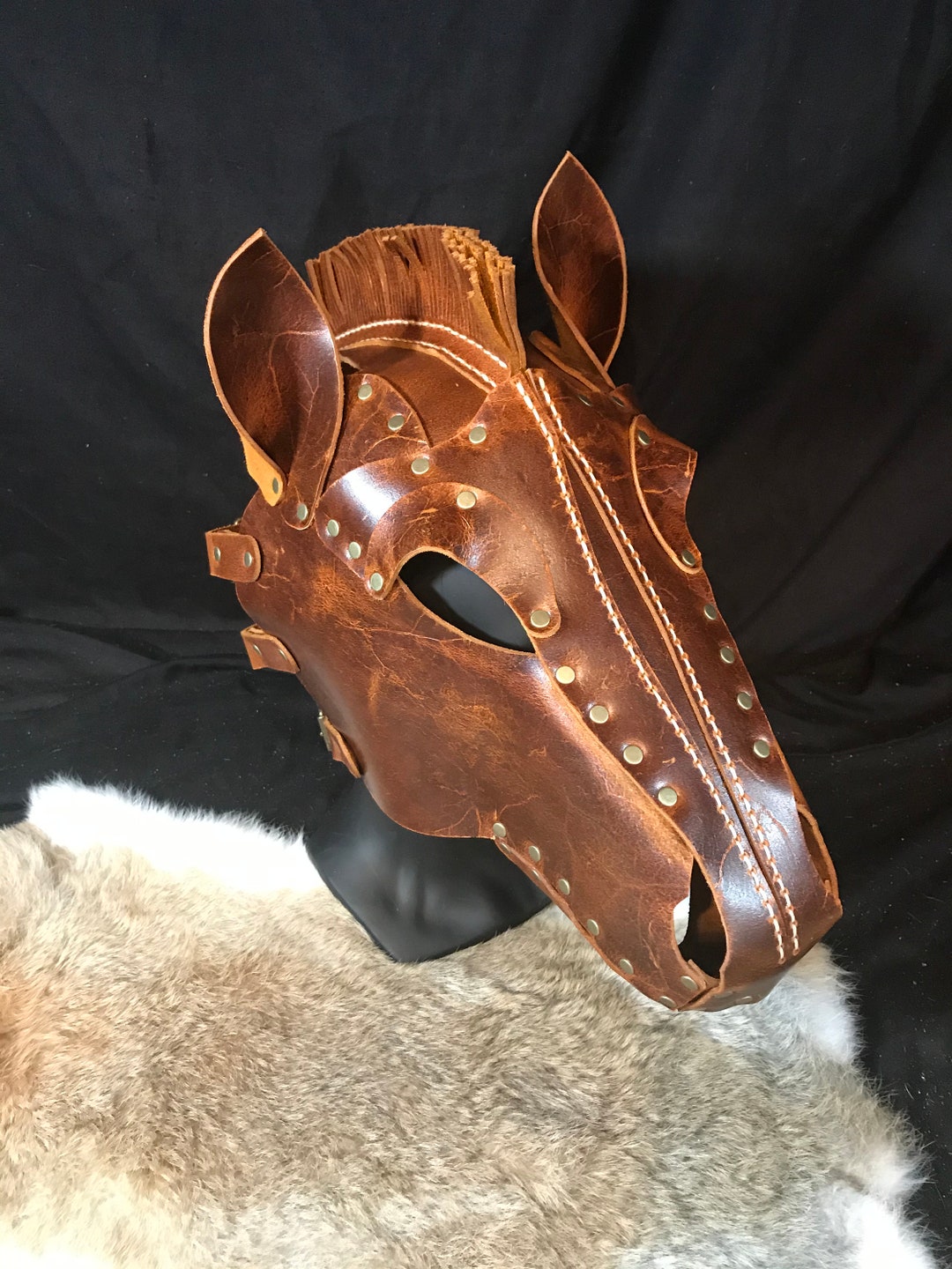 Genuine Leather Handmade Horse Pony Mask Light Brown Crazy Cow Leather ...