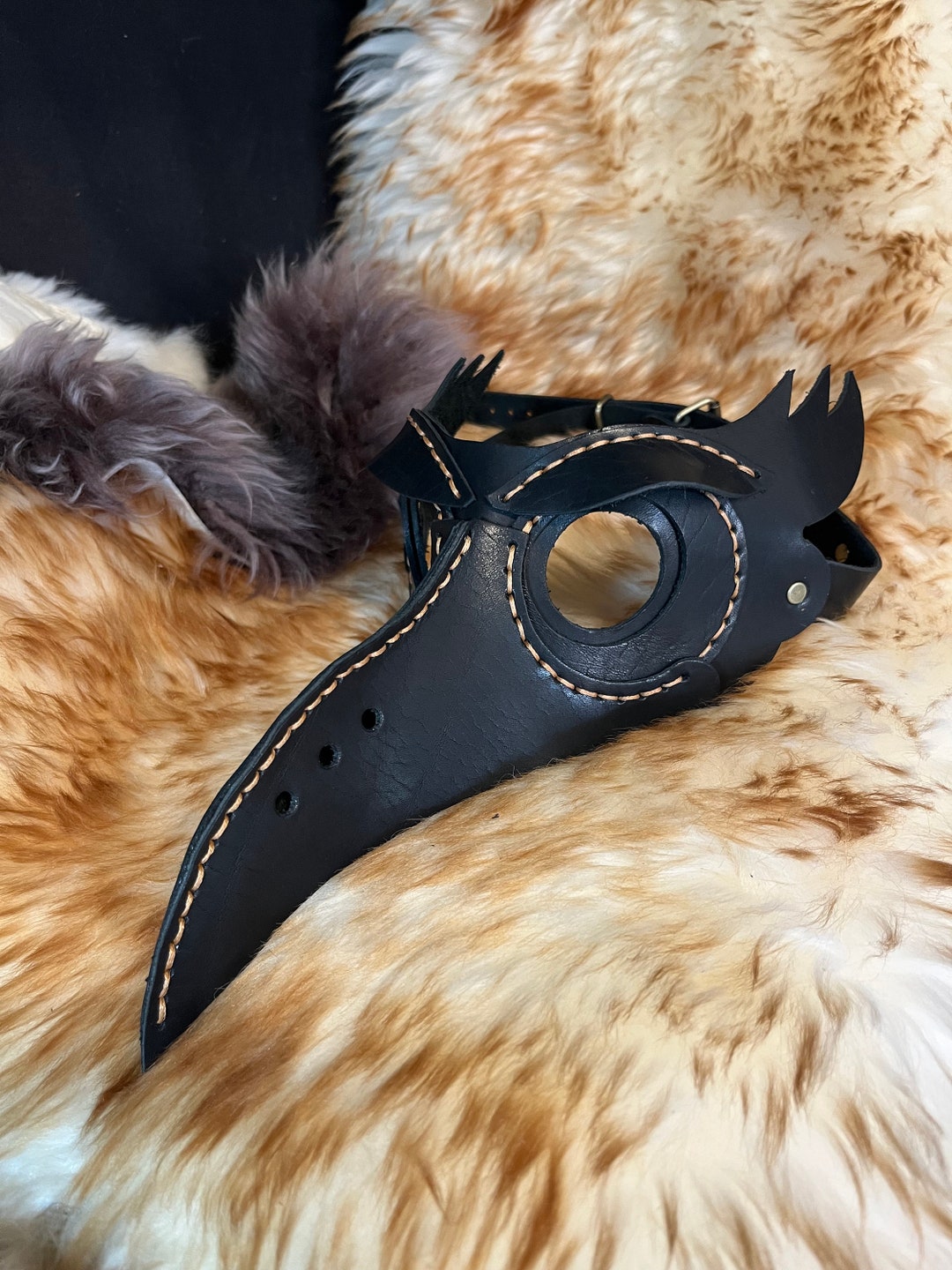 Black Crow Bird Face Mask Genuine Leather Steampunk Handmade Hand ...