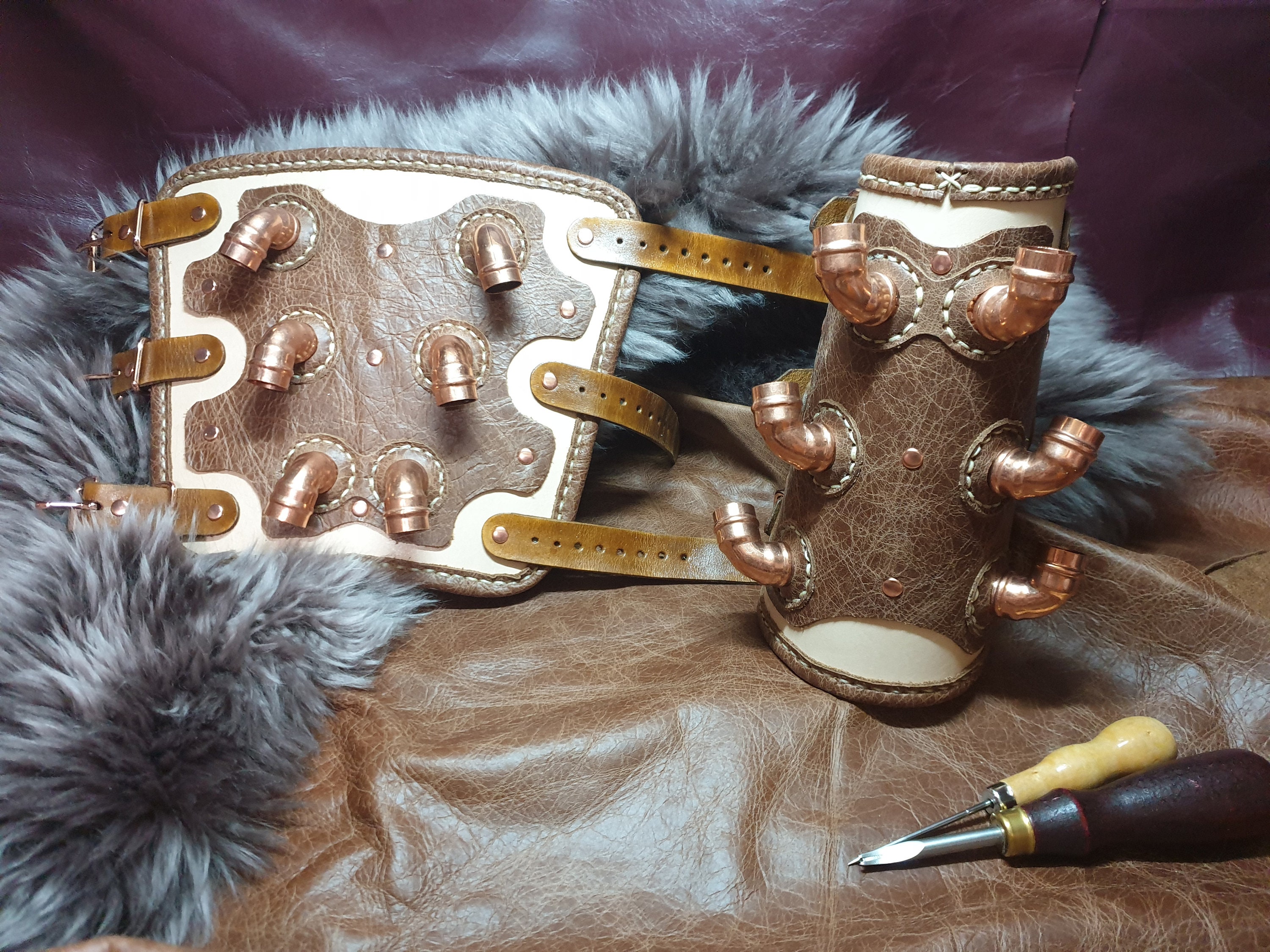 Steampunk Handmade Hand Stitched Genuine Leather Copper Pipe Hardware ...