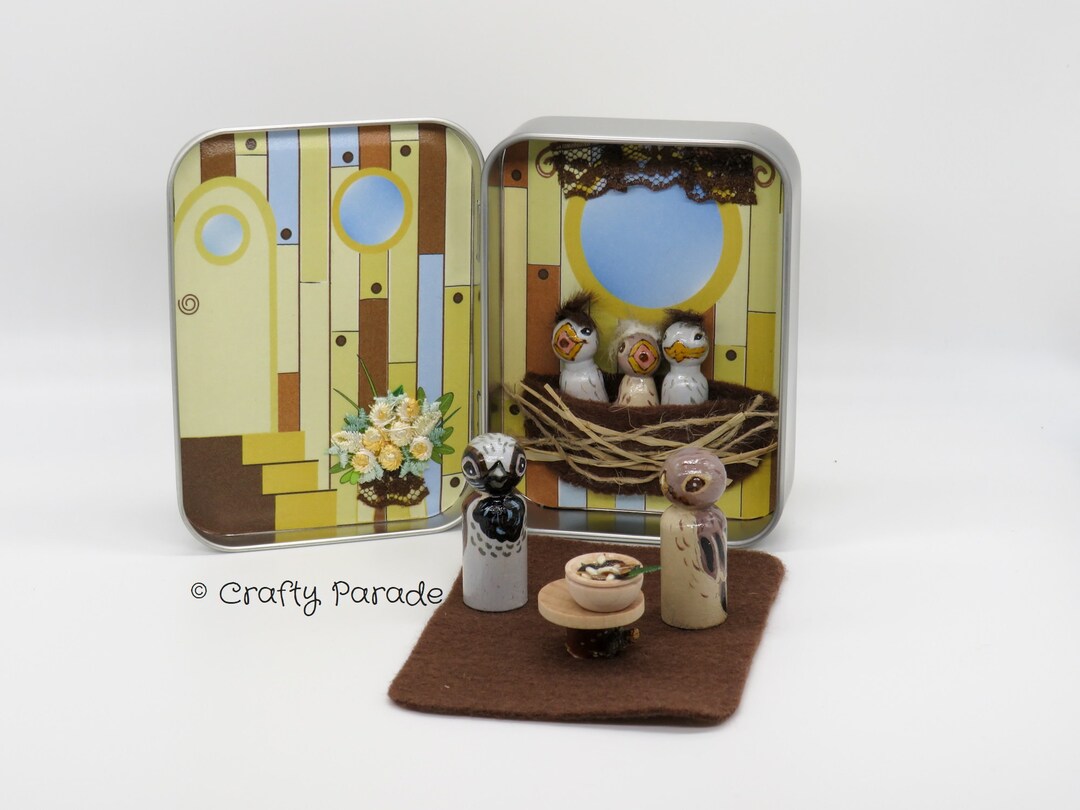 Sparrows Tin Box Playset: Handmade Miniature Peg Doll Quiet Toy - Etsy