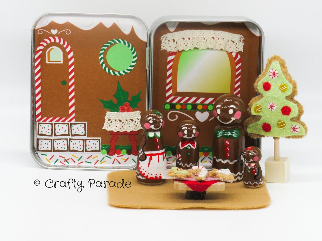 Christmas Gingerbread House Tin Playset: Handmade Peg Doll Family - Etsy