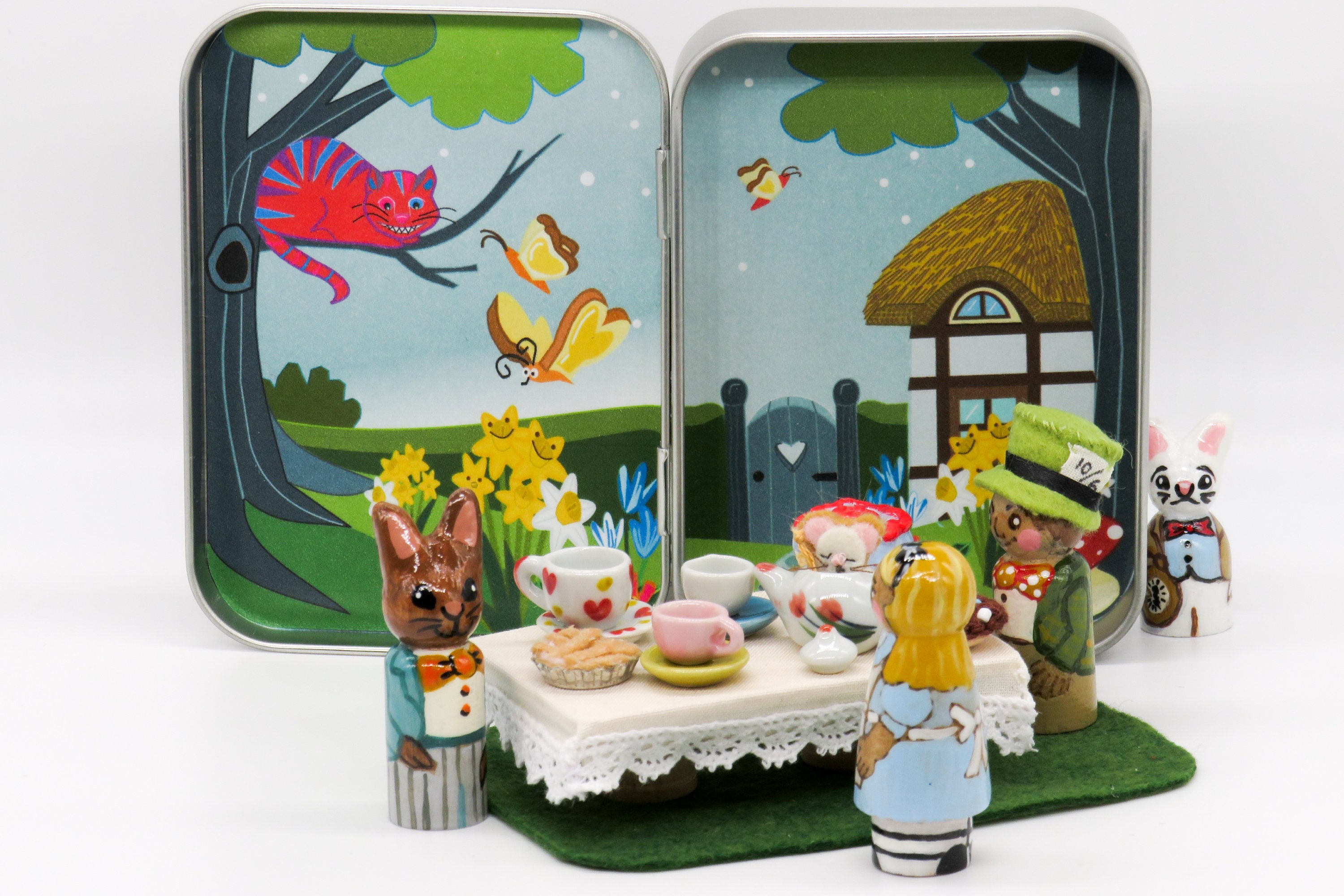 Alice in Wonderland Peg Doll Set: Mad Tea Party Miniature Playset - Etsy