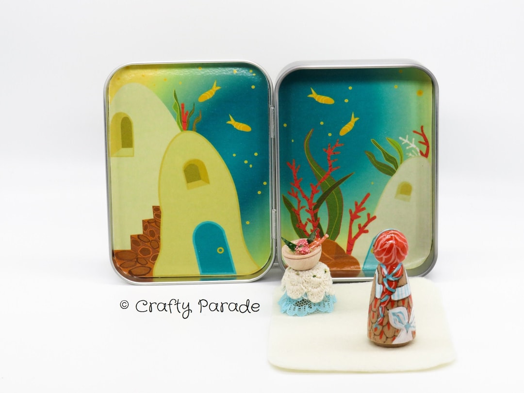 Mermaid Tin Box Playset: Miniature Peg Doll, Quiet Toy - Etsy