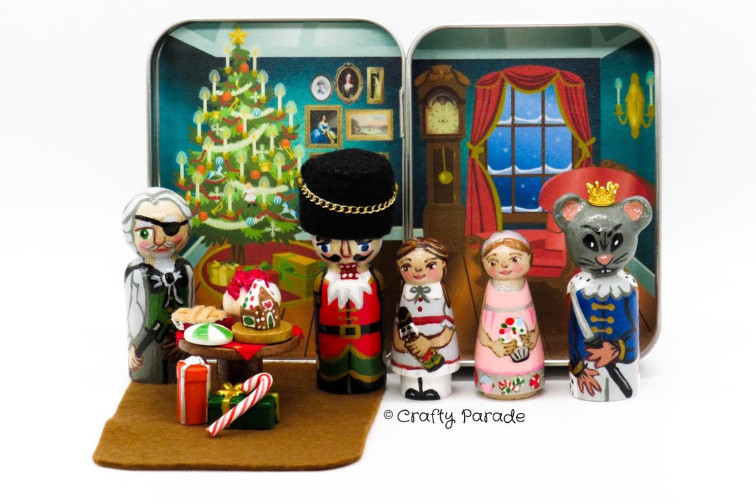 Handmade Nutcracker Peg Doll Set: Christmas Miniature Playset - Etsy