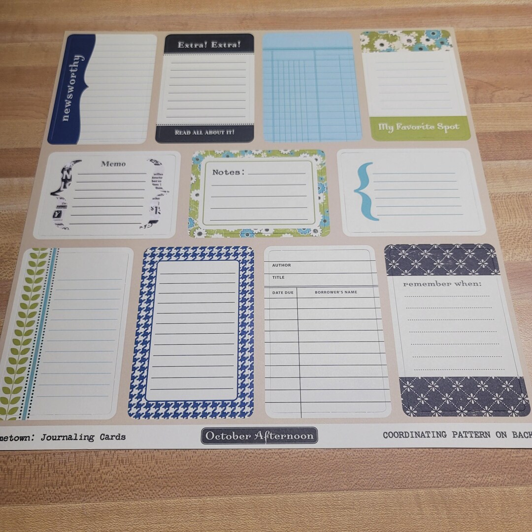 October Afternoon 12 X 12 Hometown Paper Collection Journaling Cards - Etsy