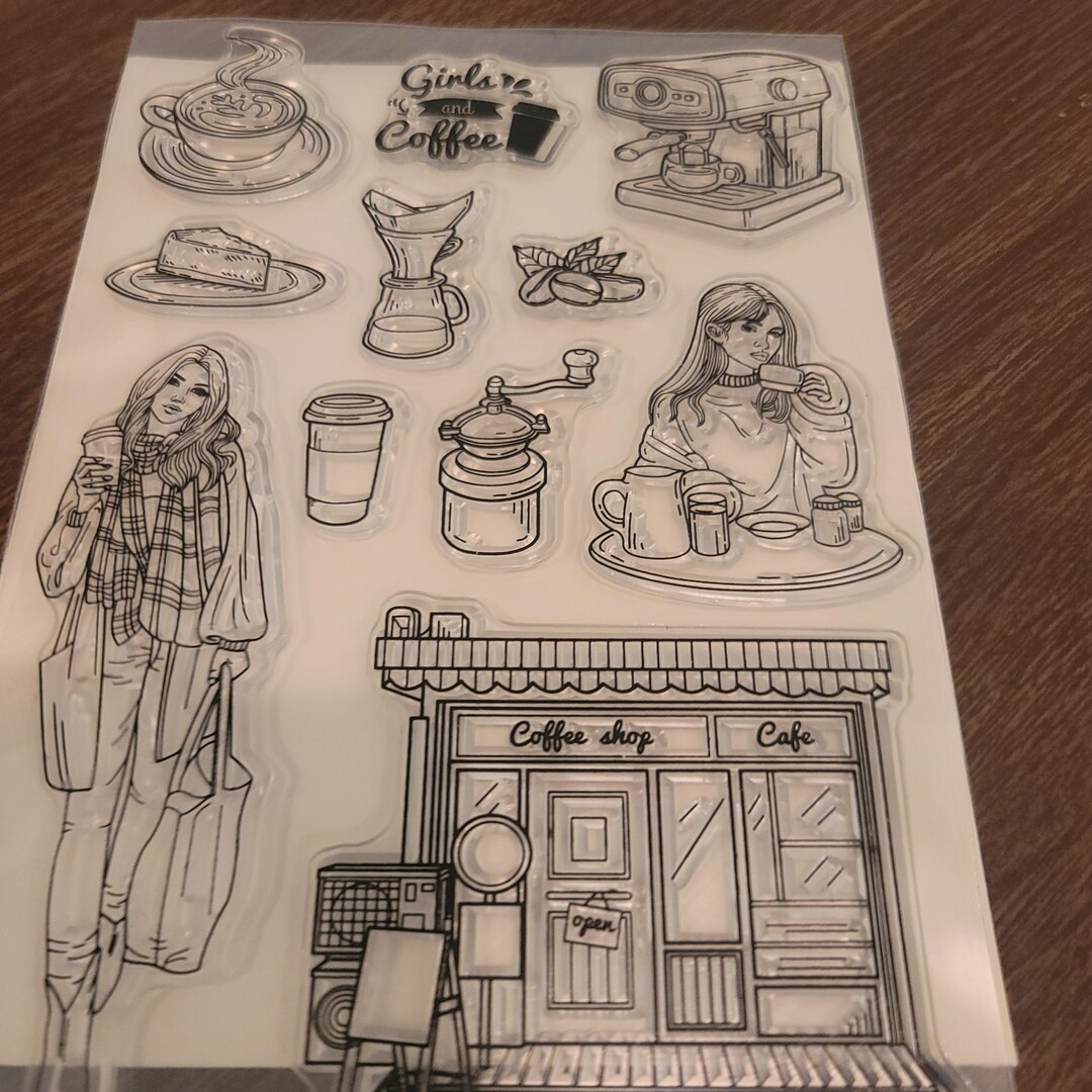 Clear Cling Coffee Shop 11pc Rubber Stamp Set - Etsy