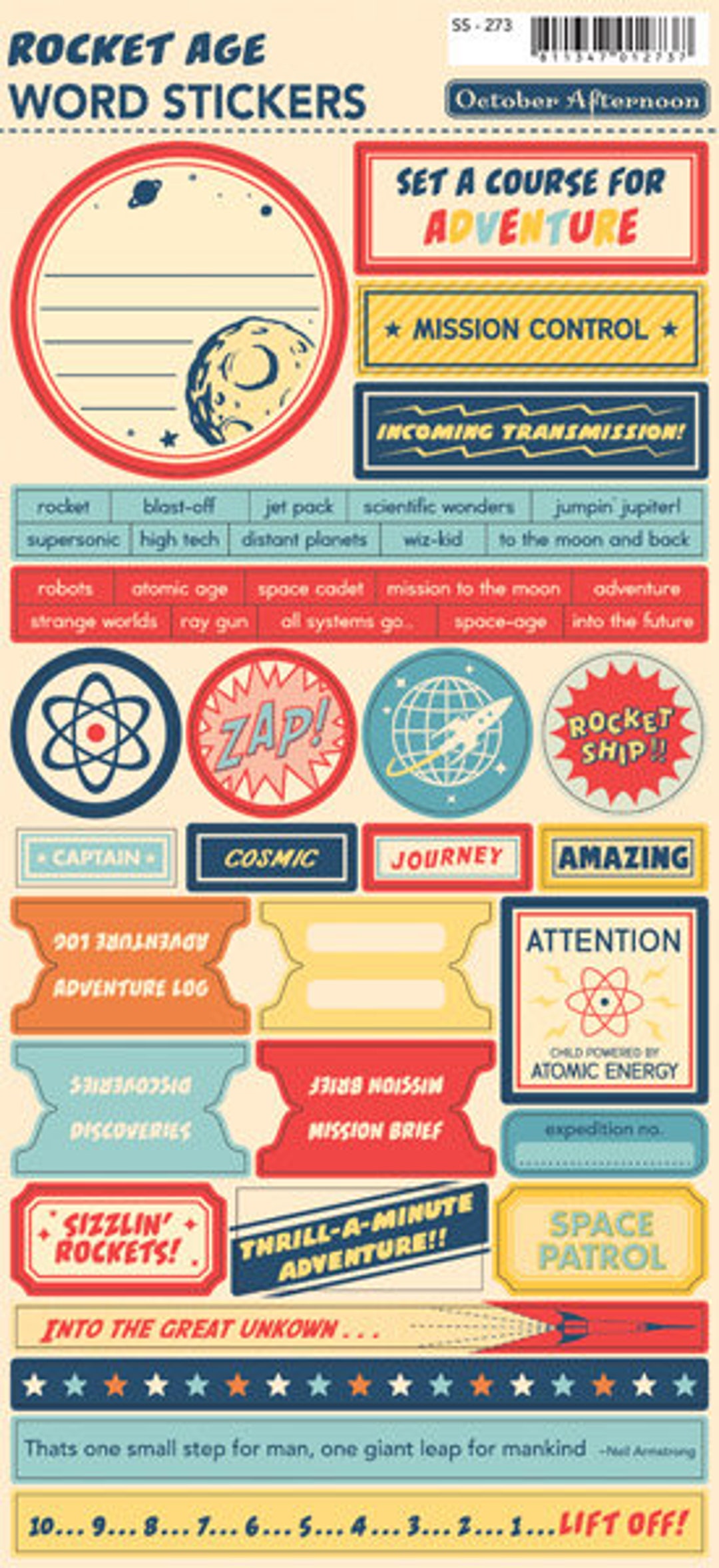October Afternoon Rocket Age Word Stickers - Etsy