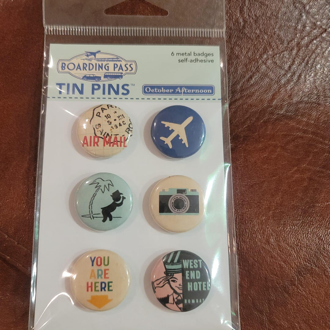 October Afternoon Boarding Pass Tin Pins - Etsy