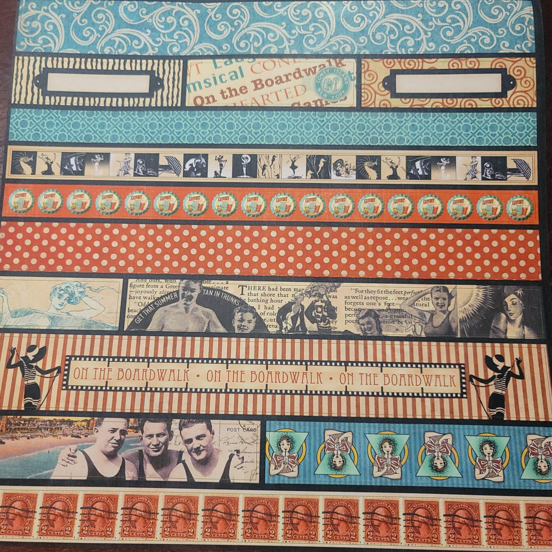 Graphic 45 12 X 12 on the Boardwalk Paper Collection Ephemera / Borders ...