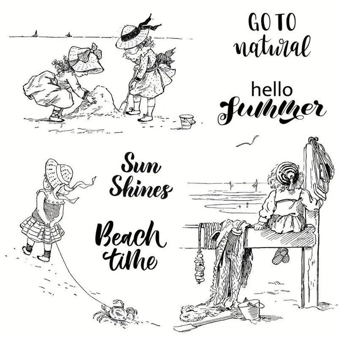 Clear Cling Children at the Beach 7pc Rubber Stamp Set - Etsy