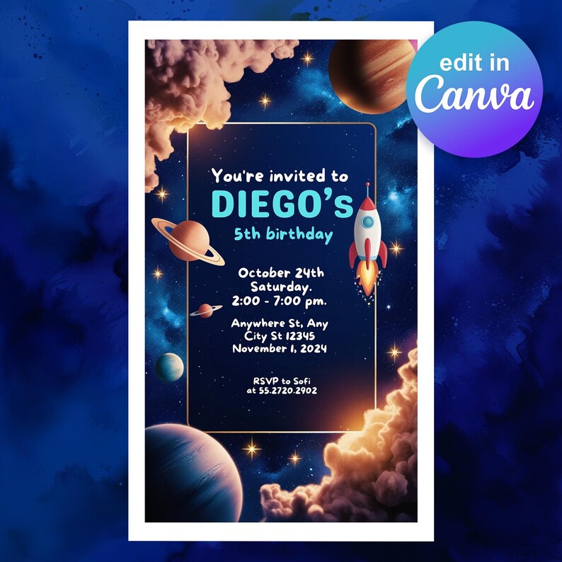 EDITABLE Astronaut Birthday Invitation | Space-themed Party Invite ...