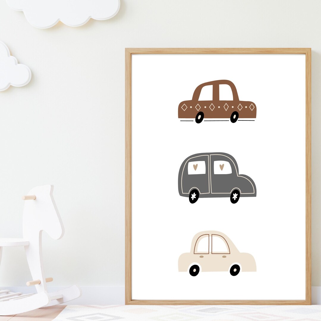 3 Cars Print, Printable, Neutral Nursery Decor, Playroom, Minimalist ...