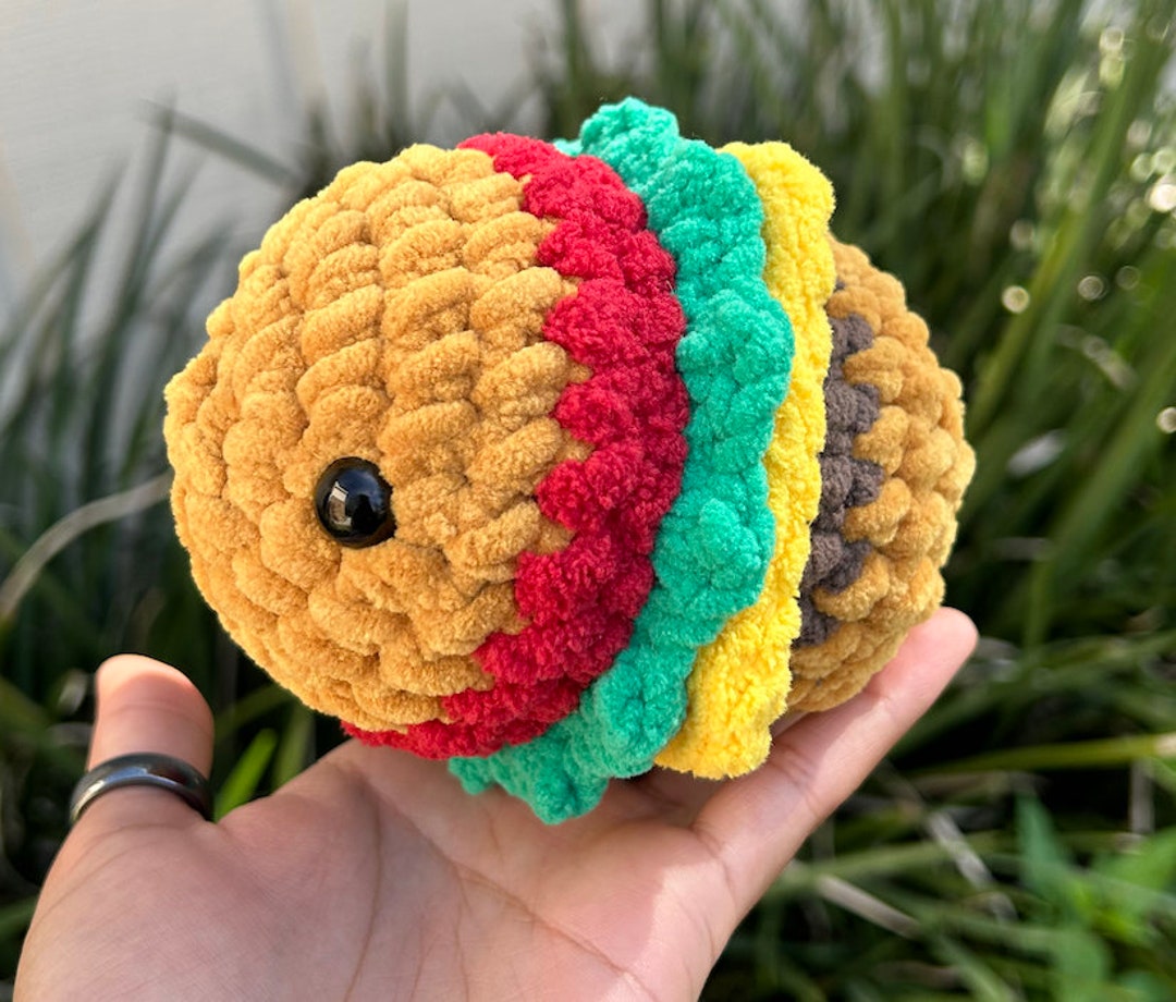 Crochet Burger Bee, Food-themed Stuffed Animal || READY TO SHIP || Handmade Amigurumi Plush ...