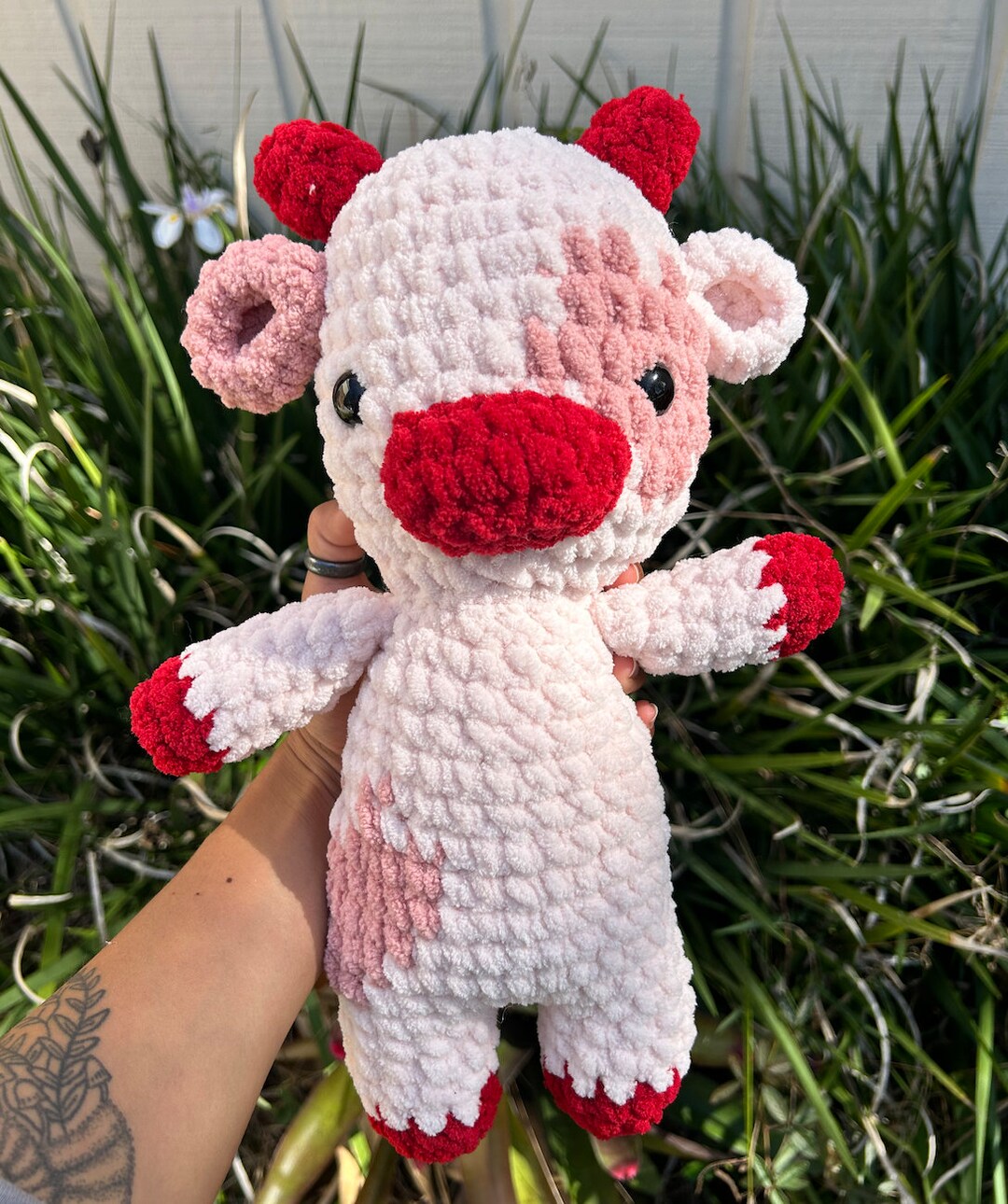 Crochet Pink Hearts Cow Stuffed Animal || READY TO SHIP || Handmade ...