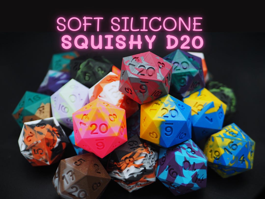 Large D20 Squishy Ball - Soft Silicone With Swirl Colors - Handmade ...