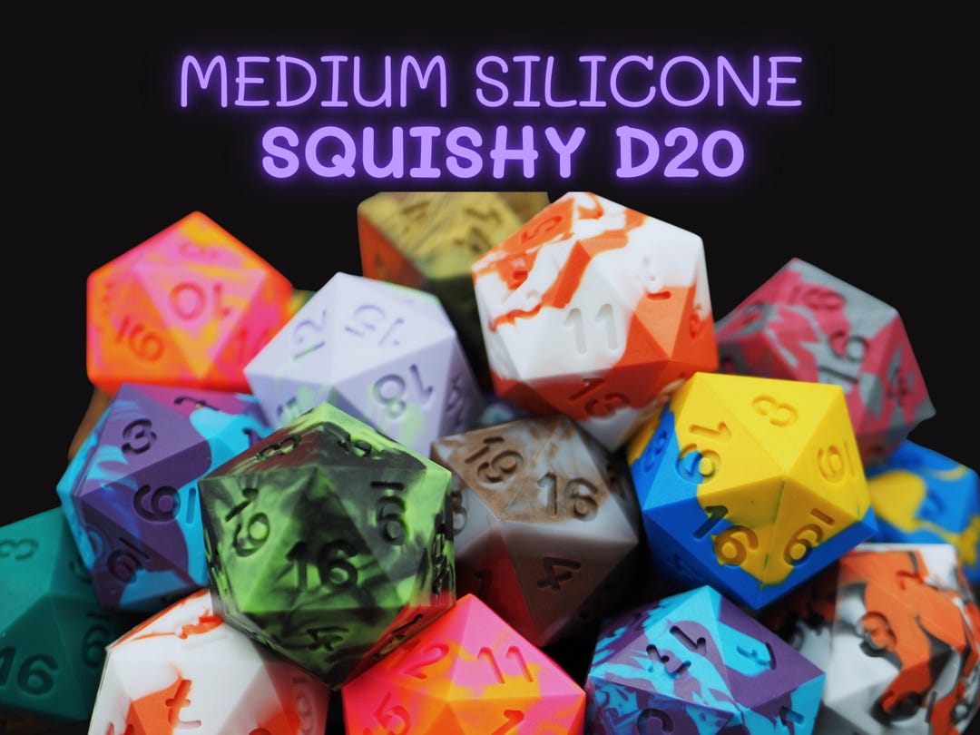 Large D20 Squishy Ball - Medium Silicone With Swirl Colors - Handmade ...