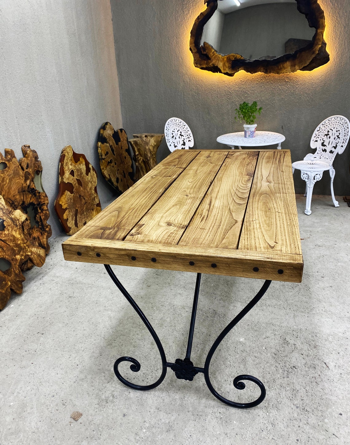 Farmhouse Dining Table Rustic Table Wrought Iron Table Base - Etsy