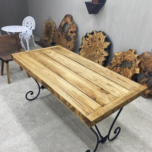 Farmhouse Dining Table Rustic Table Wrought Iron Table Base - Etsy