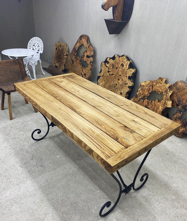 Farmhouse Dining Table Rustic Table Wrought Iron Table Base - Etsy