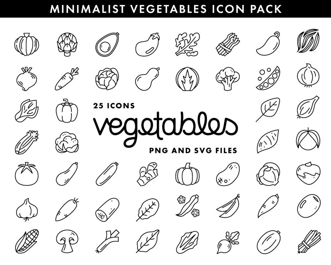 Minimalist Vegetable Black and White Lineart Icon Pack - Etsy
