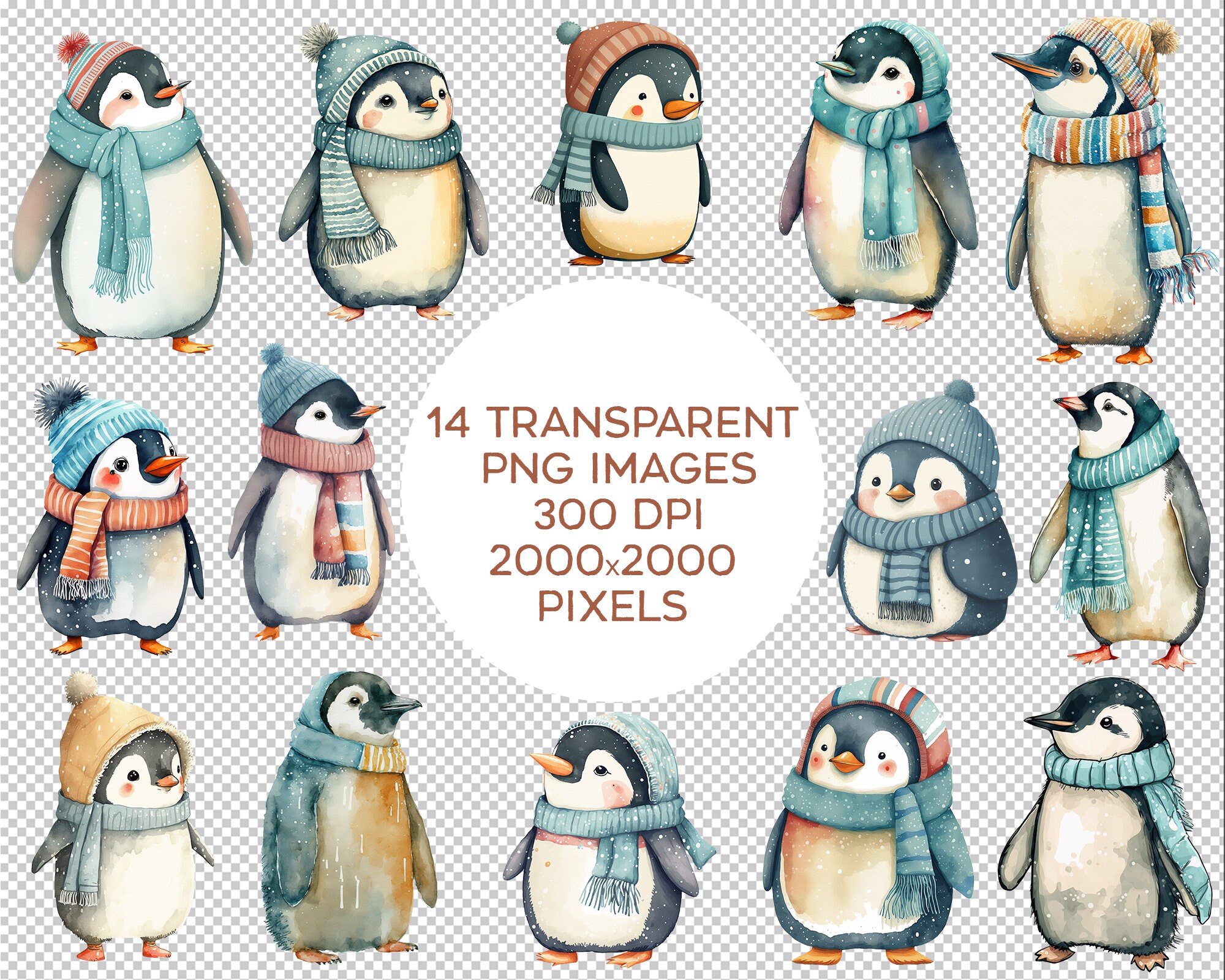 Winter Penguins Clipart Bundle, 14 Pieces Watercolor Nursery Cliparts ...