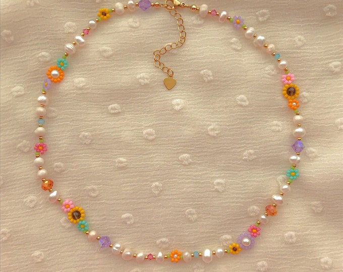 Posie Necklace Delicate Colorful Flower Necklace Dainty Seed Bead ...