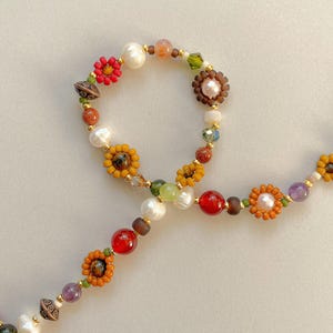 Clementine Necklace | Delicate Autumn Beaded Flower Necklace | Dainty Seed Bead Necklace ...