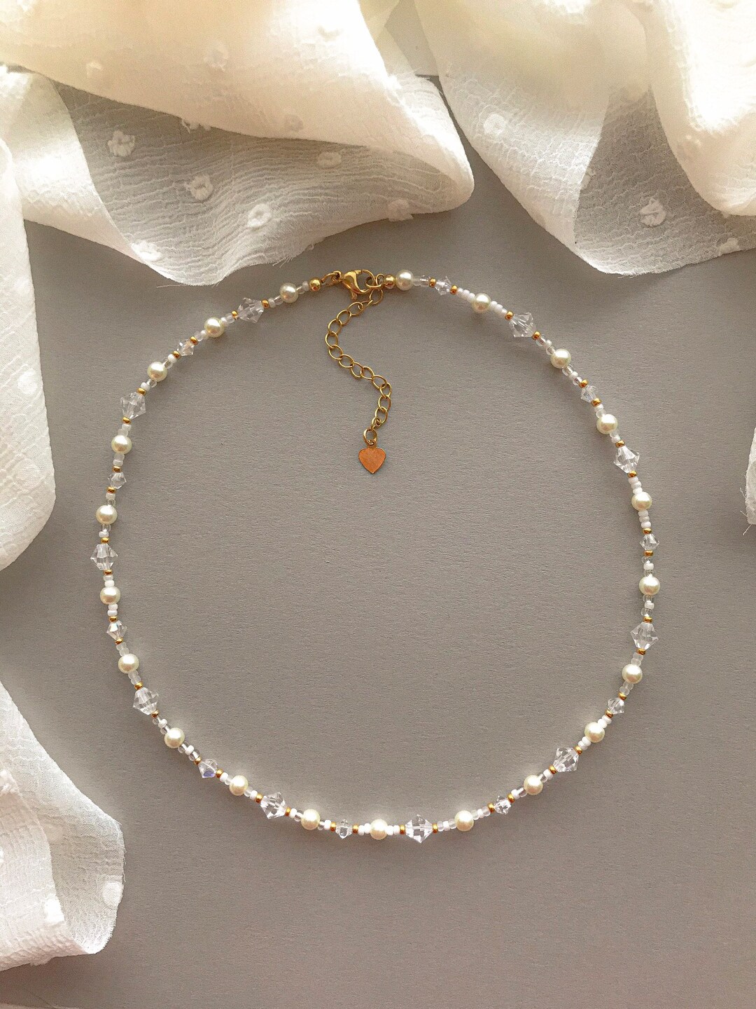 Aurora Necklace | Delicate Crystal Flower Necklace | Dainty Seed Bead ...