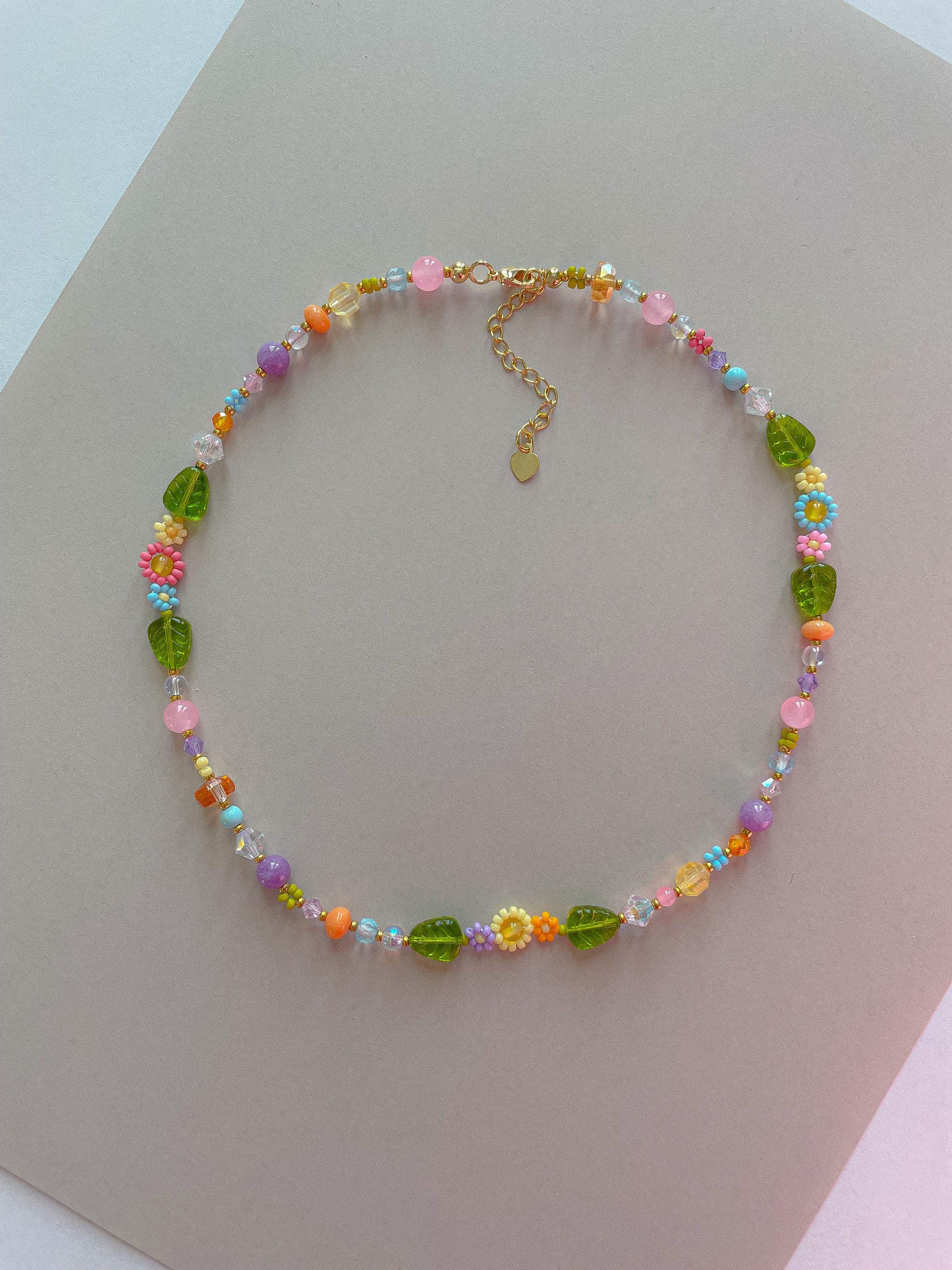 Poppy Necklace | Delicate Spring Flower Necklace | Dainty Seed Bead ...