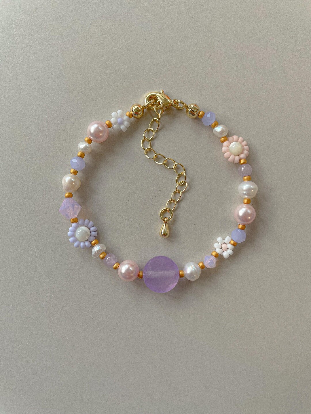 Ophelia Bracelet | Pink and Purple Pastel Beaded Bracelet | Adjustable ...