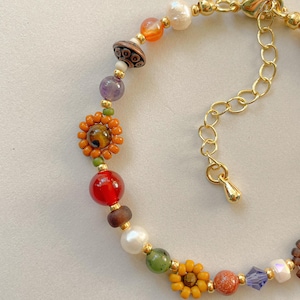 Clementine Bracelet | Fall Flower Bracelet | Handmade Whimsical Beaded ...