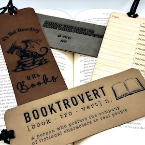 Reading List Bookmarks - Leatherette & Wood Engraved - Book Lover Gift ...