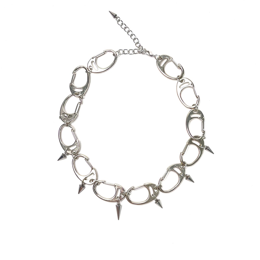 Spike Choker Chain, Spike Clip Link Chain, Silver Spike Chain, Silver ...