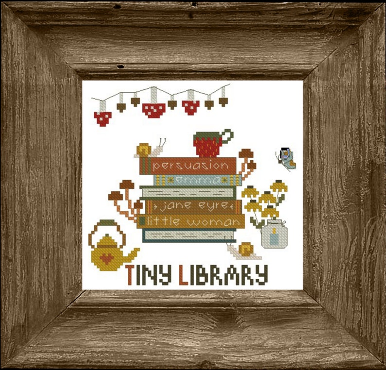 TINY LIBRARY BOOKS Simple Cross Stitch Pattern Pdf. Gift for Readers ...