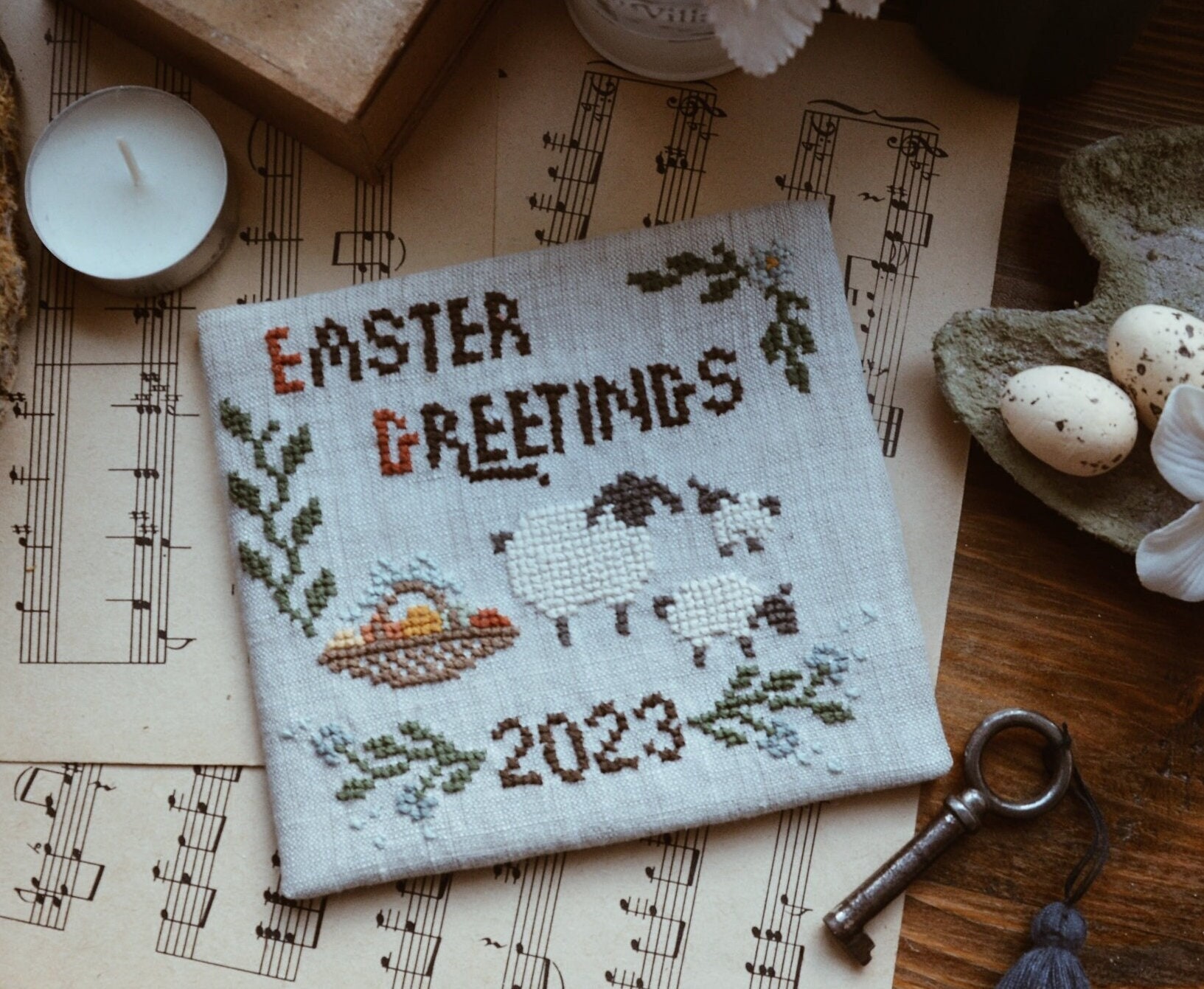 EASTER GREETINGS Counted Cross Stitch Pattern PDF. Happy Easter Sheep ...