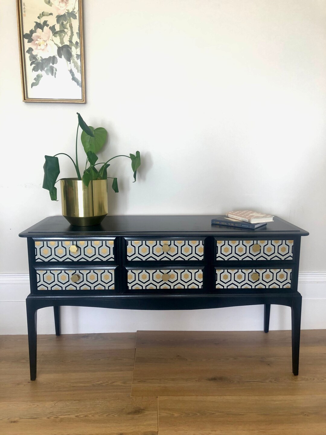 Mid Century Black and Gold Stag Luxecycled Deco Style Console ...