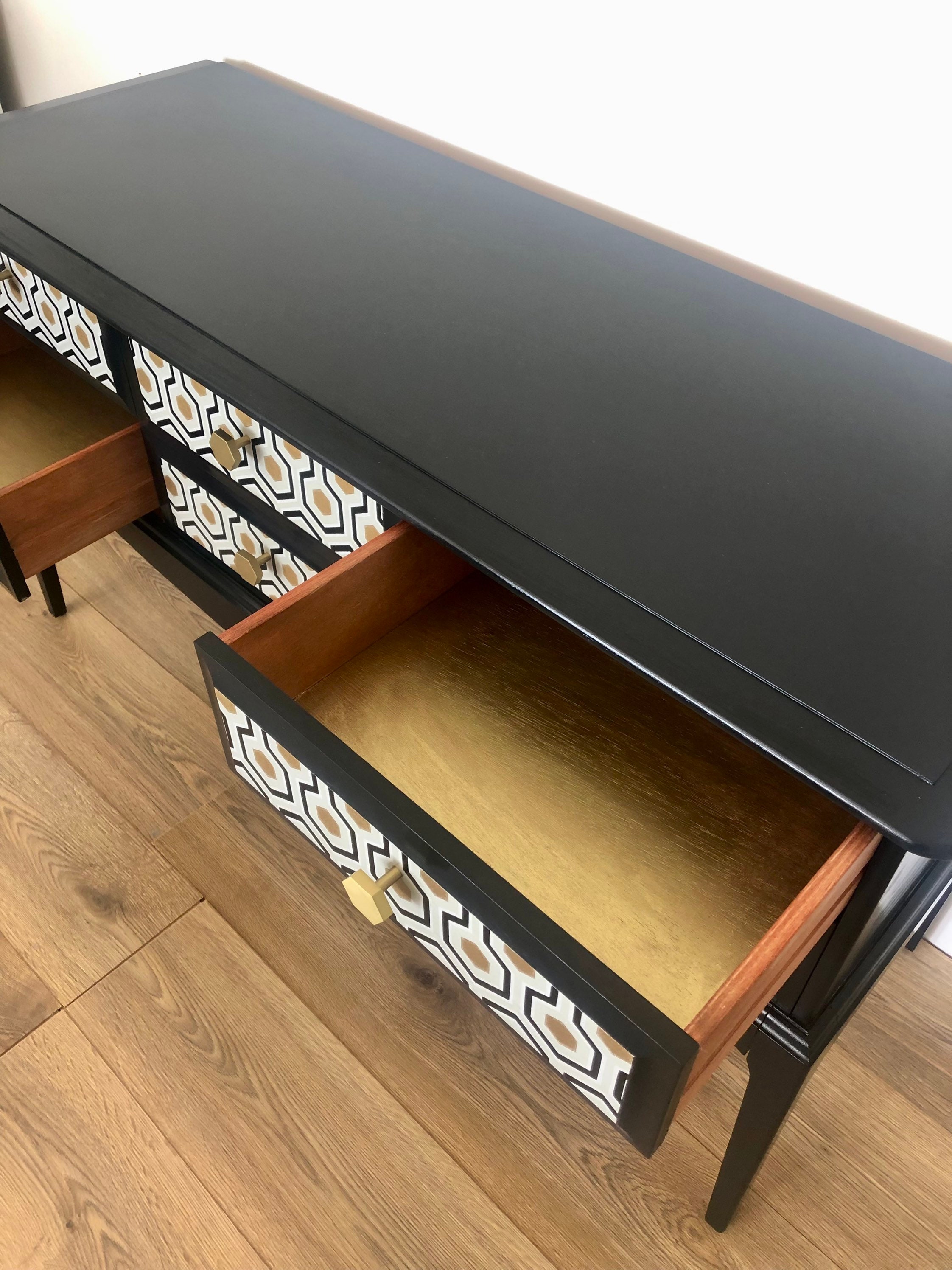 Mid Century Black and Gold Stag Luxecycled Deco Style Console ...