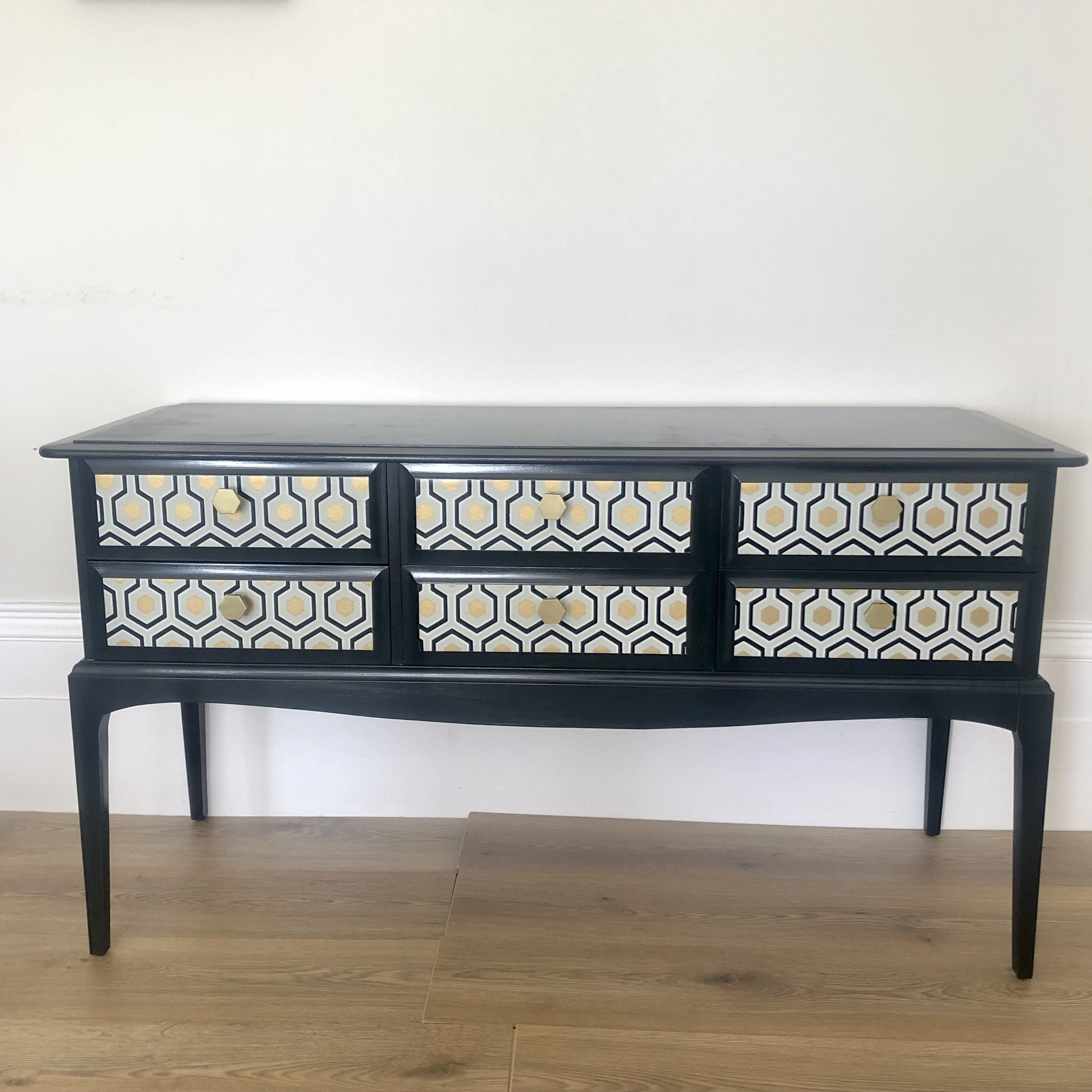 Mid Century Black and Gold Stag Luxecycled Deco Style Console ...