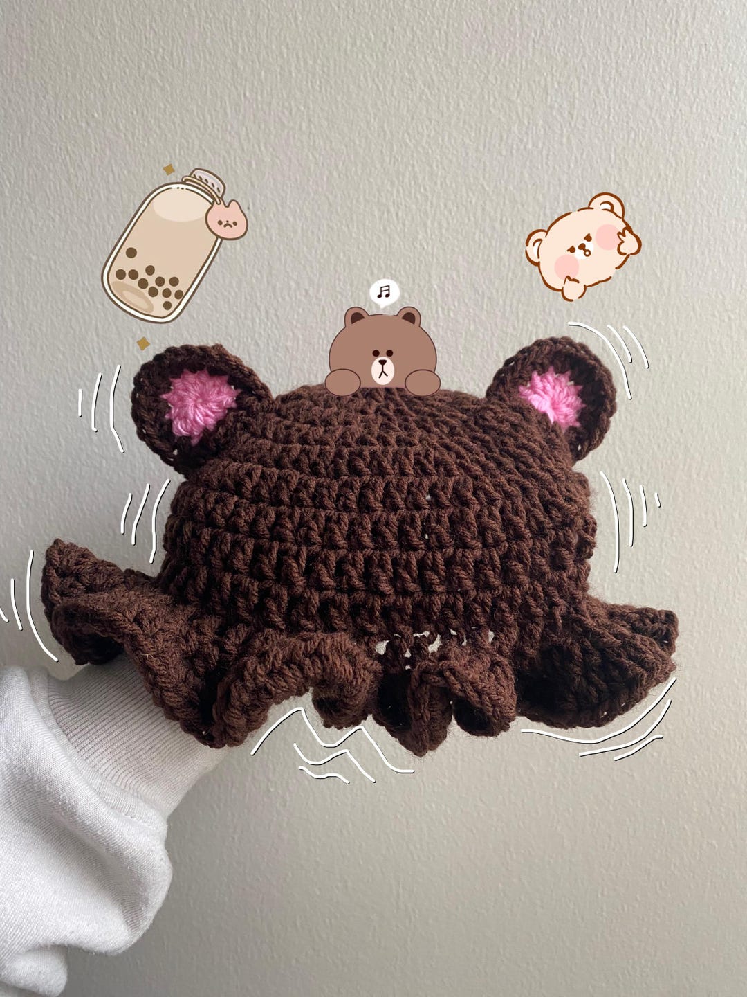 Handmade Crochet Teddy Bear Hat, Cozy Animal Accessory, Loops and ...