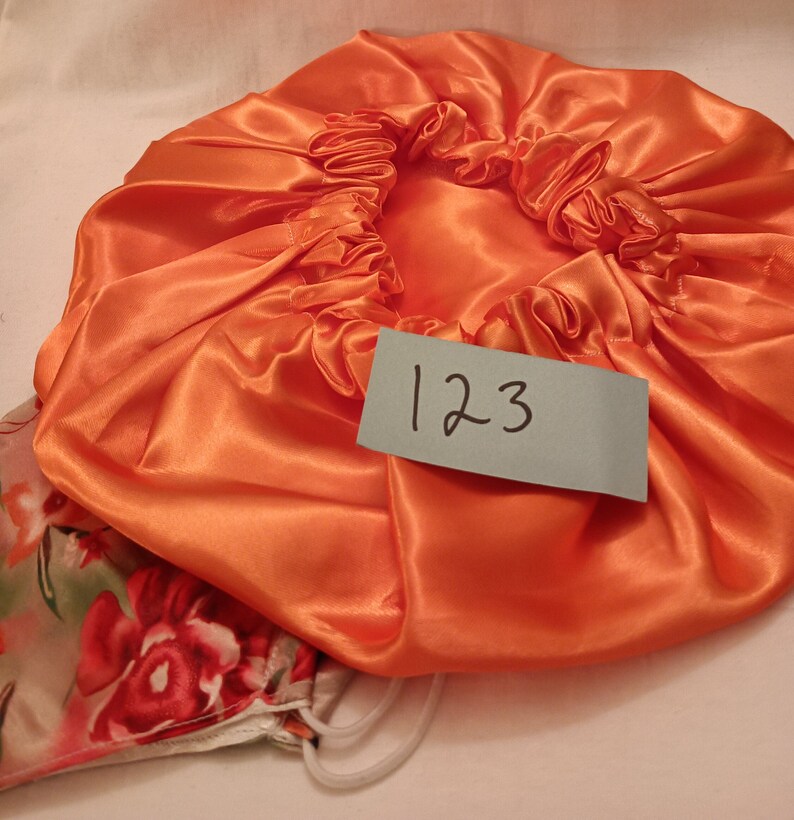 Orange Satin Reversible Hair Bonnet and Floral Face Mask 123 - Etsy